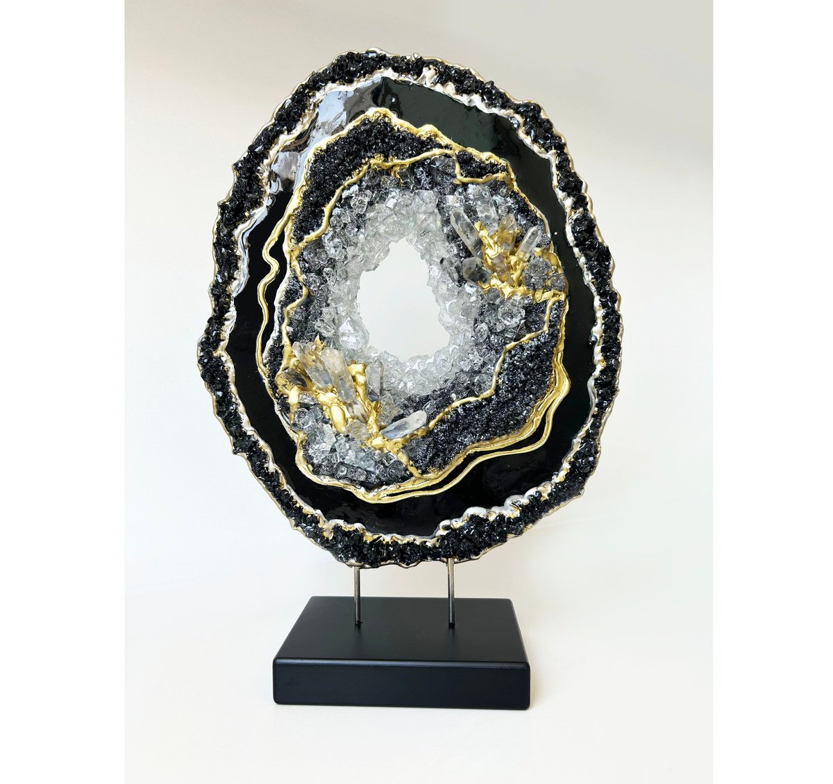 Geode Slice Black & Gold Mixed-media sculpture by Alexandra Dobreikin ...