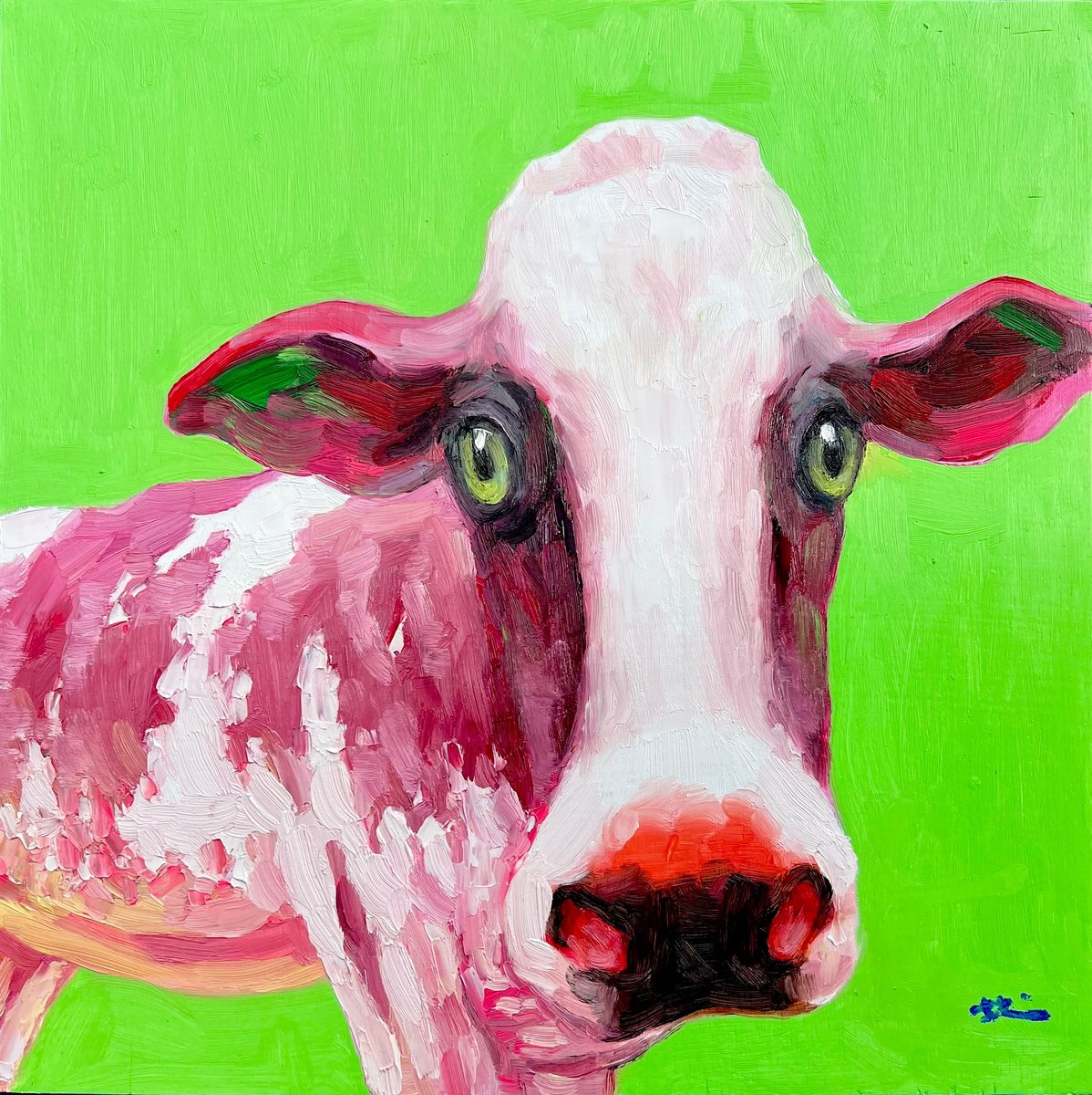 Pop Art — Cow in Green Oil painting: Dong Lin Zhang | Artfinder