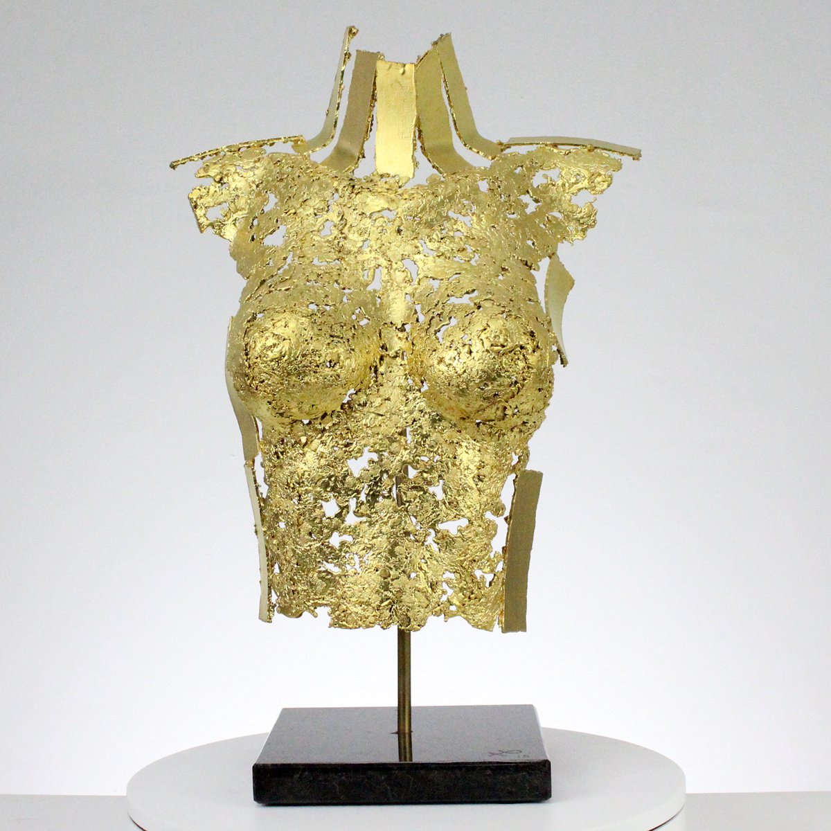 Belisama Jocaste - Sculpture bust woman lace bronze and gold leaves ...