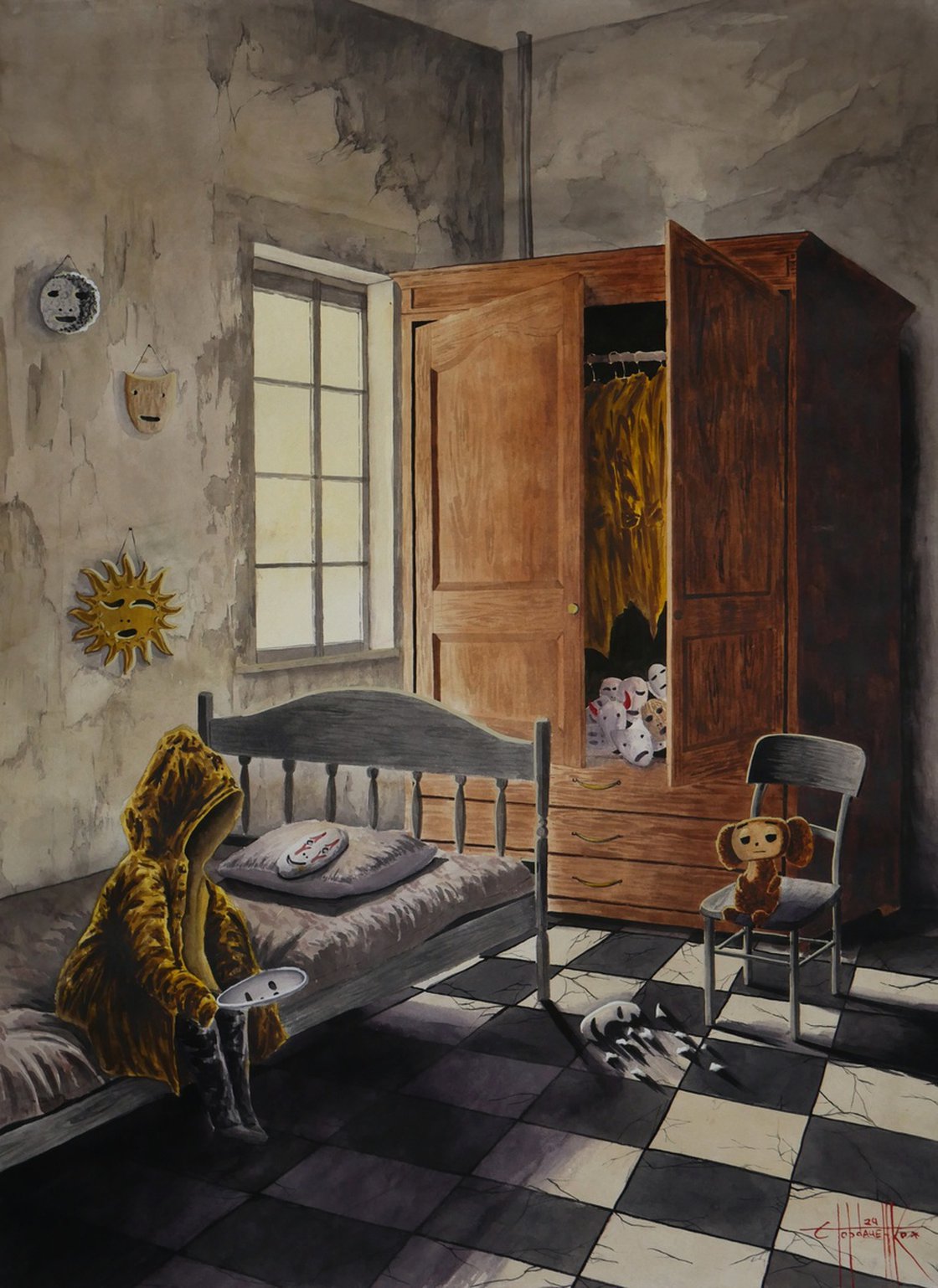 Another day, another mask Watercolour: Eugene Gorbachenko | Artfinder