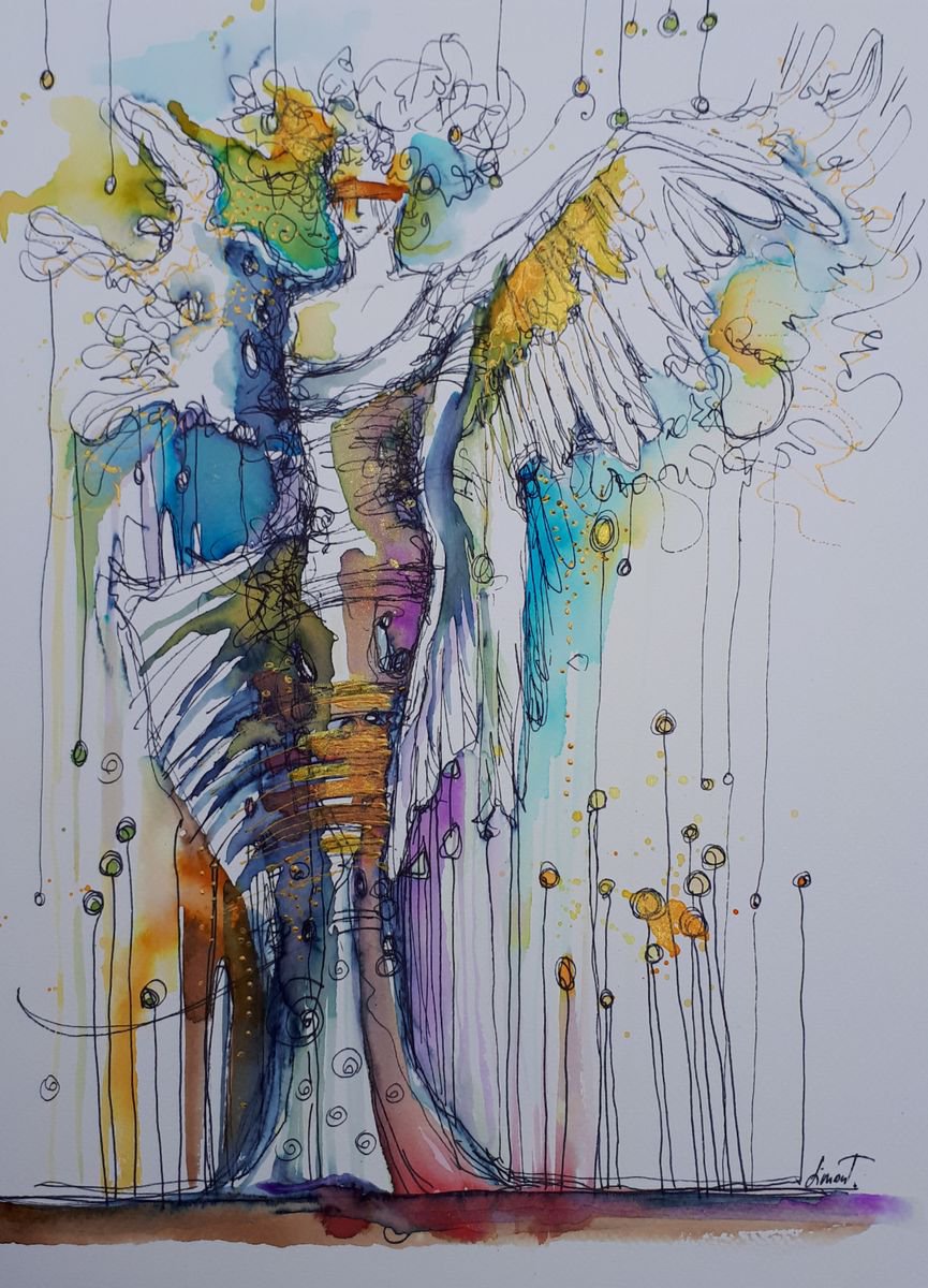Angel in Gold Drawing by Simon Tünde | Artfinder