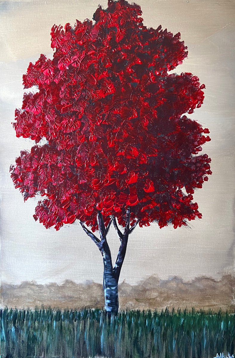 Single Red Tree Acrylic painting by Aisha Haider | Artfinder