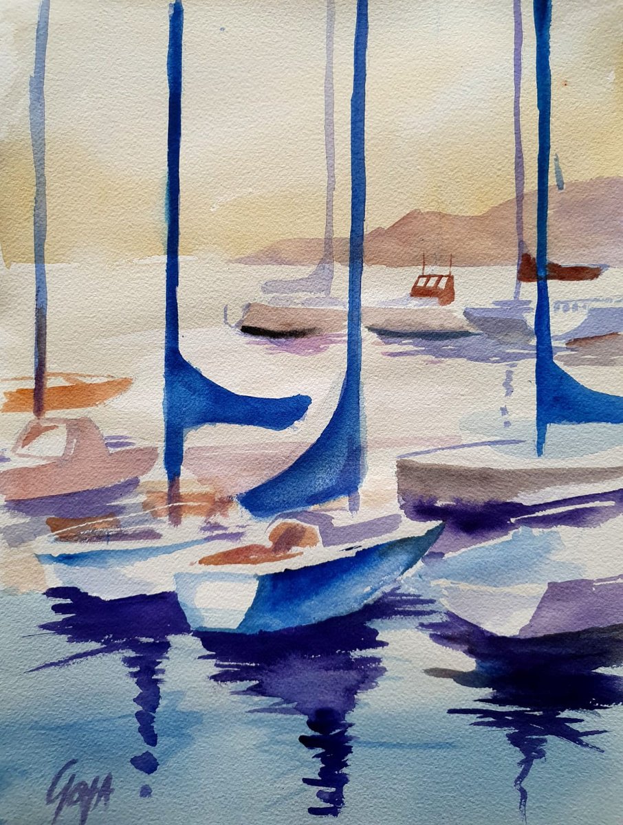 SAILBOATS. MARINA Watercolour by Nicolas GOIA | Artfinder