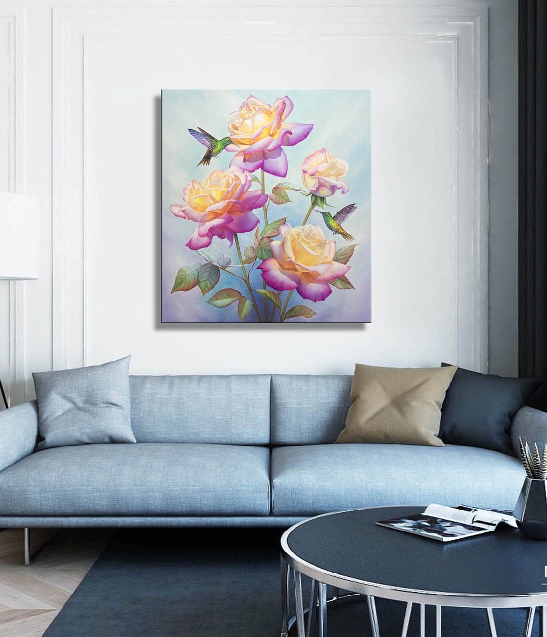 Original Oil Painting - Date Among Roses by Anna Steshenko