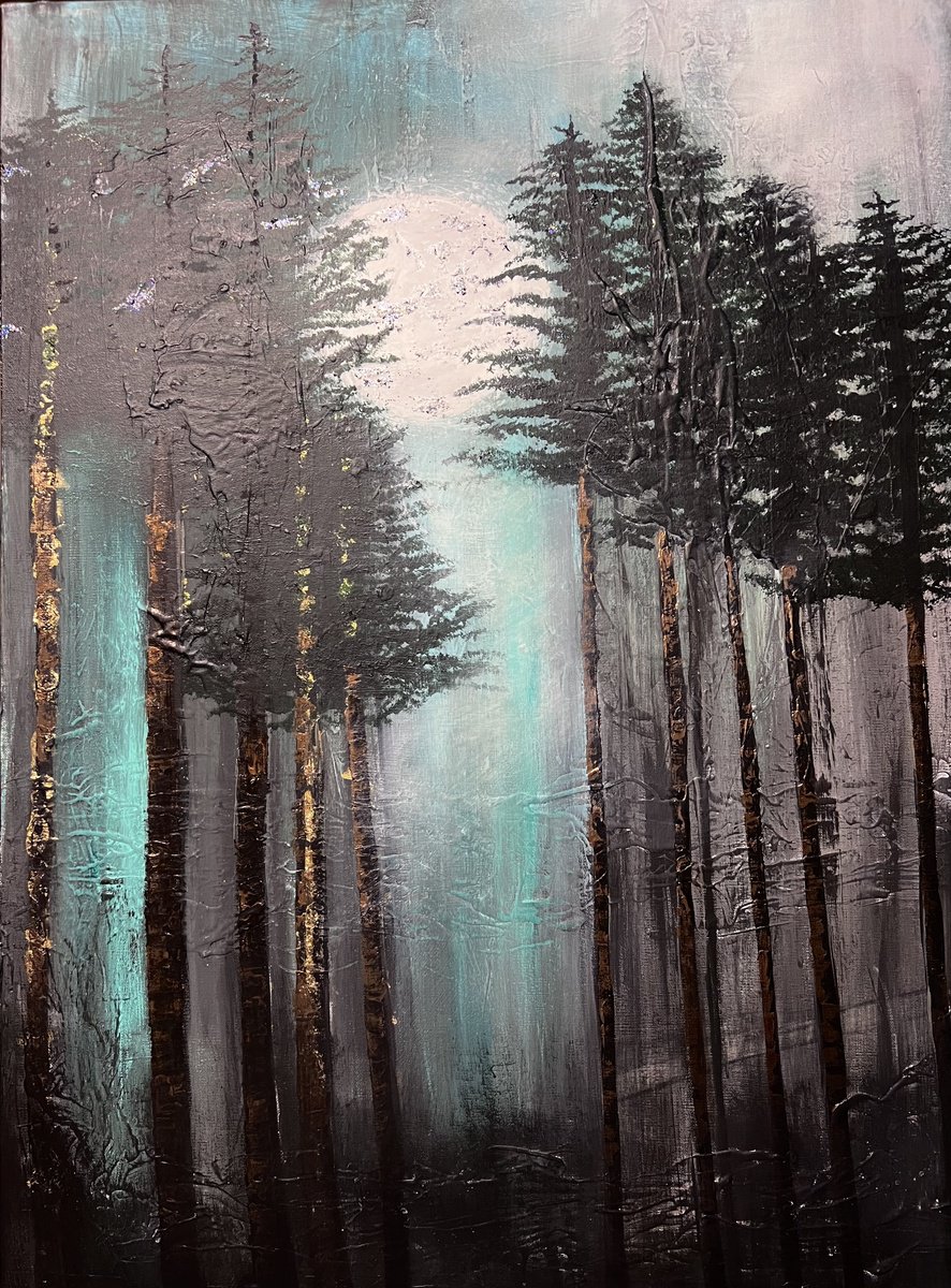 Moonlight deception abstract pine forest painting Acrylic painting by ...
