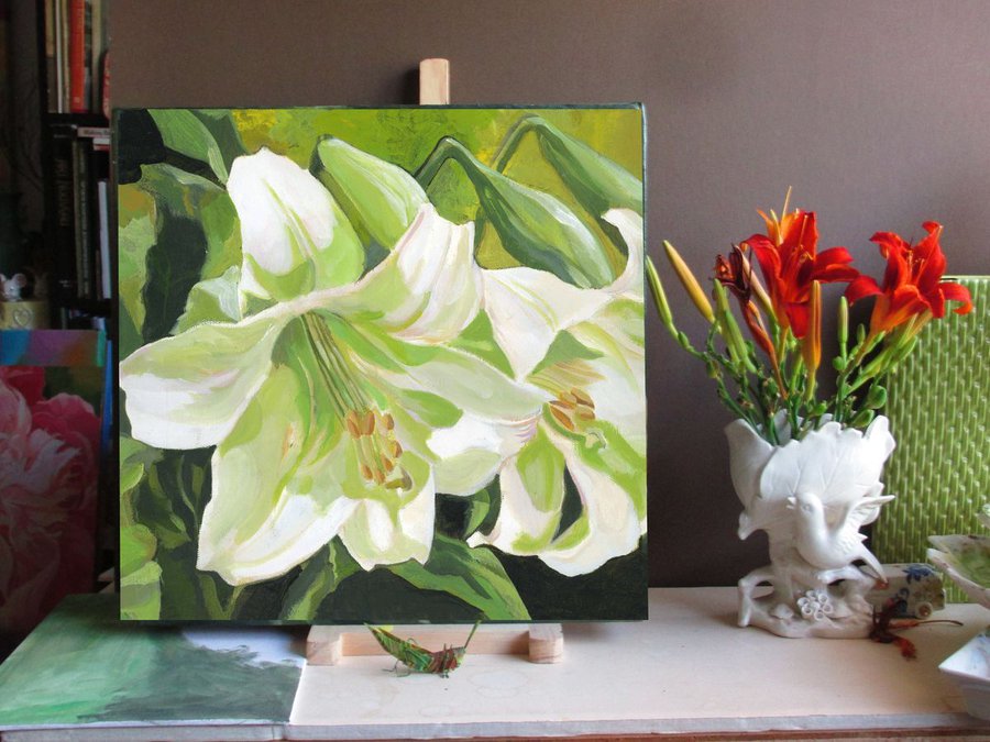 Easter lilies Acrylic painting: Alfred Ng