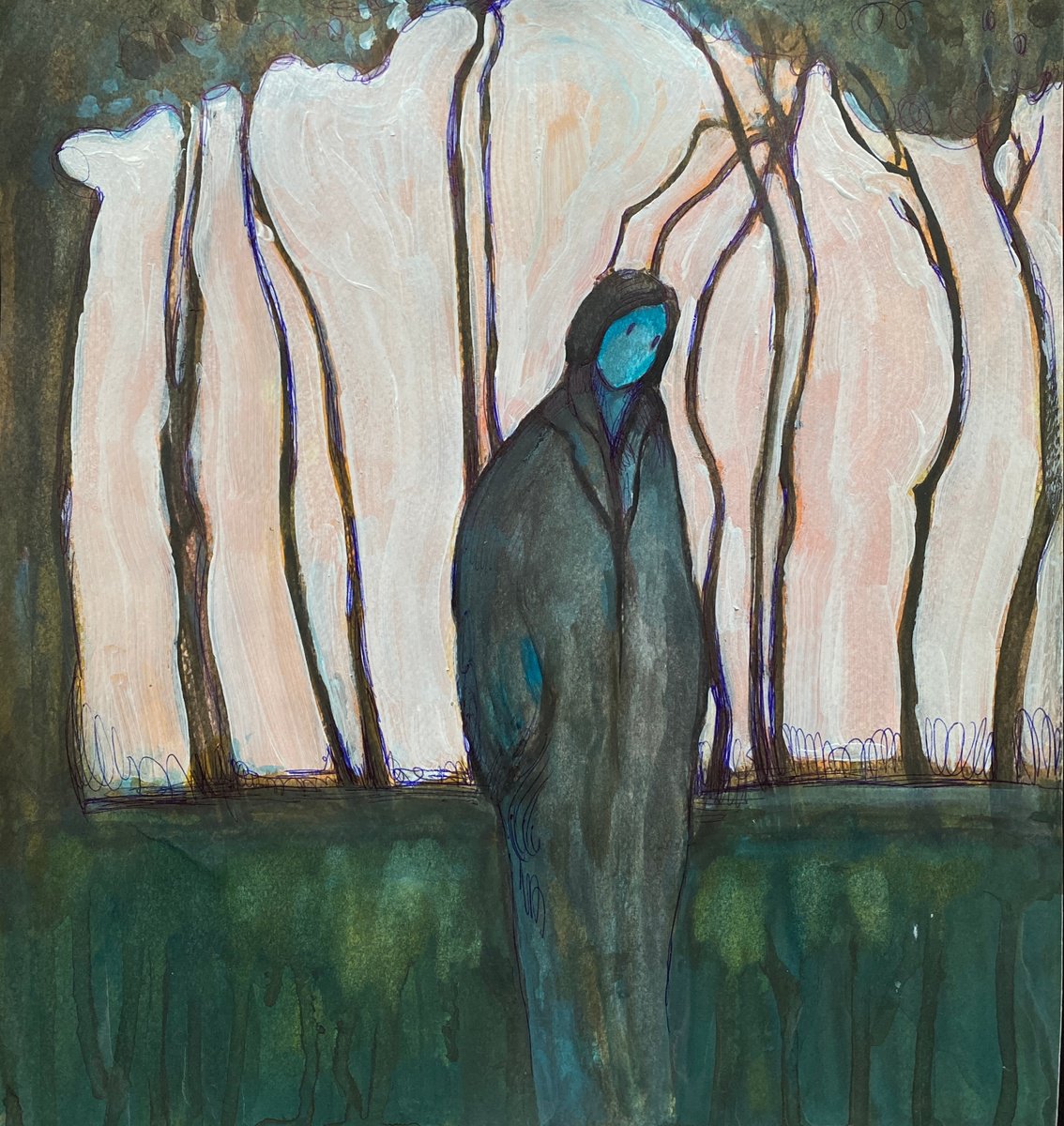 Man with a Blue Face Acrylic painting by Liubov Ro | Artfinder