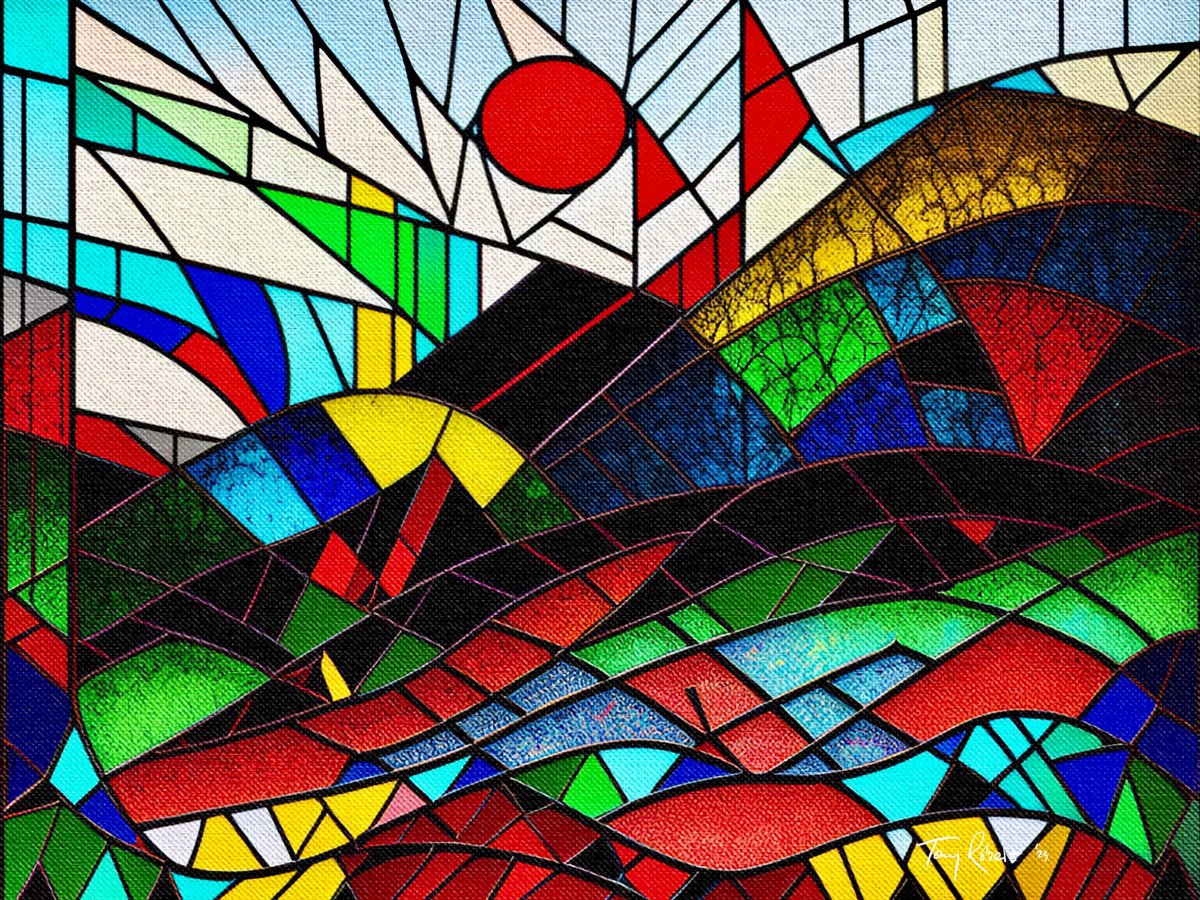 Snowdonia - a stained glass cartoon Mixed-media painting by Tony ...