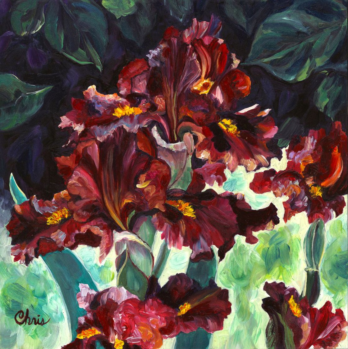 Red Zinger Irises Oil painting by Christina M Plichta | Artfinder