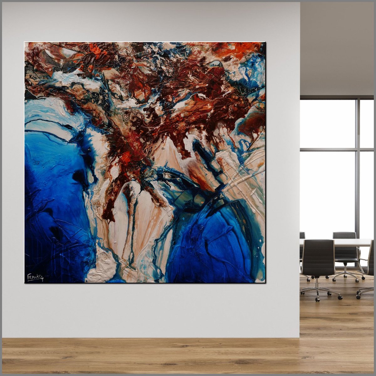 Coastal Torque 150cm x 150cm Blue Orange Abstract Art Acrylic painting ...