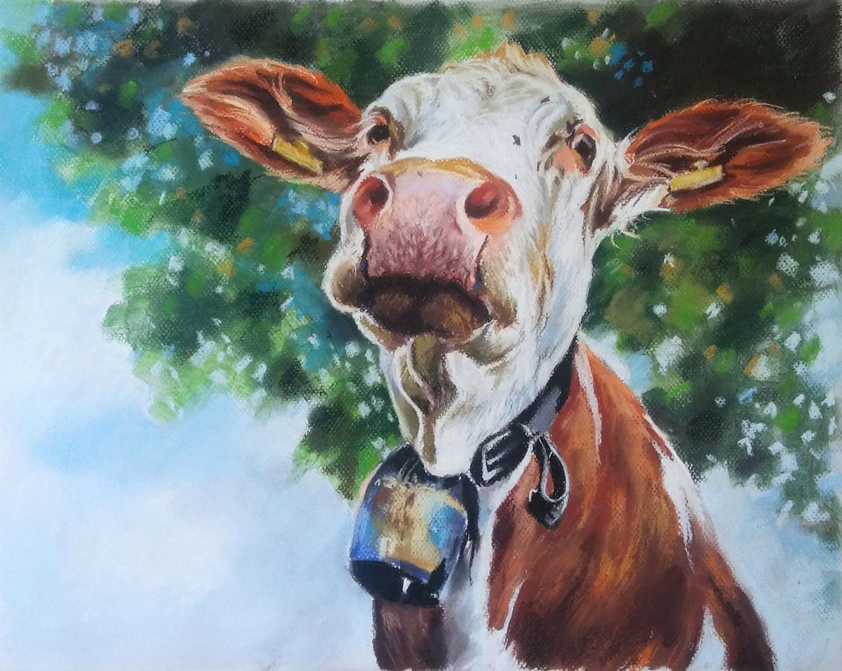 Happy cow Pastel drawing by Magdalena Palega | Artfinder