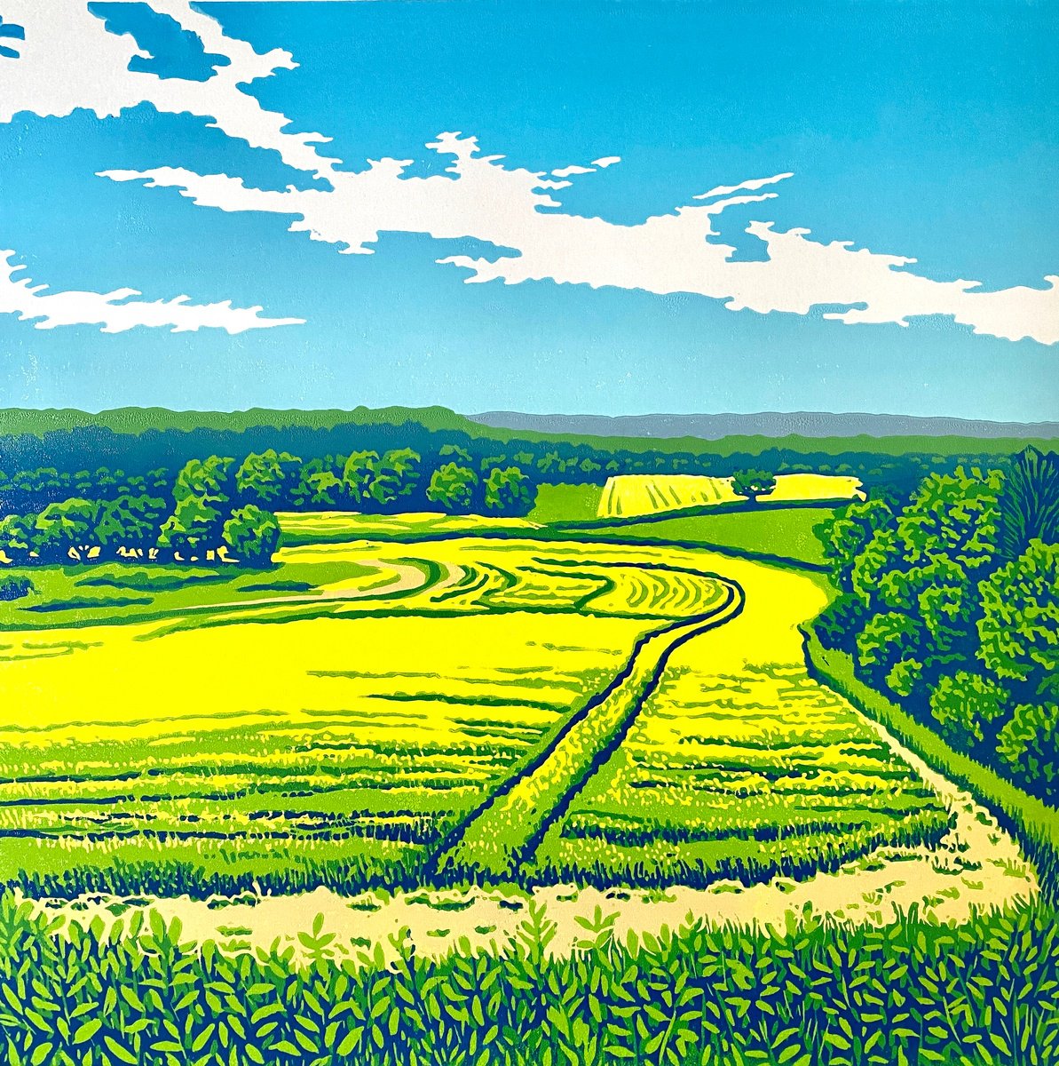 Rapeseed fields Linocut: Shirley Watson | Artfinder