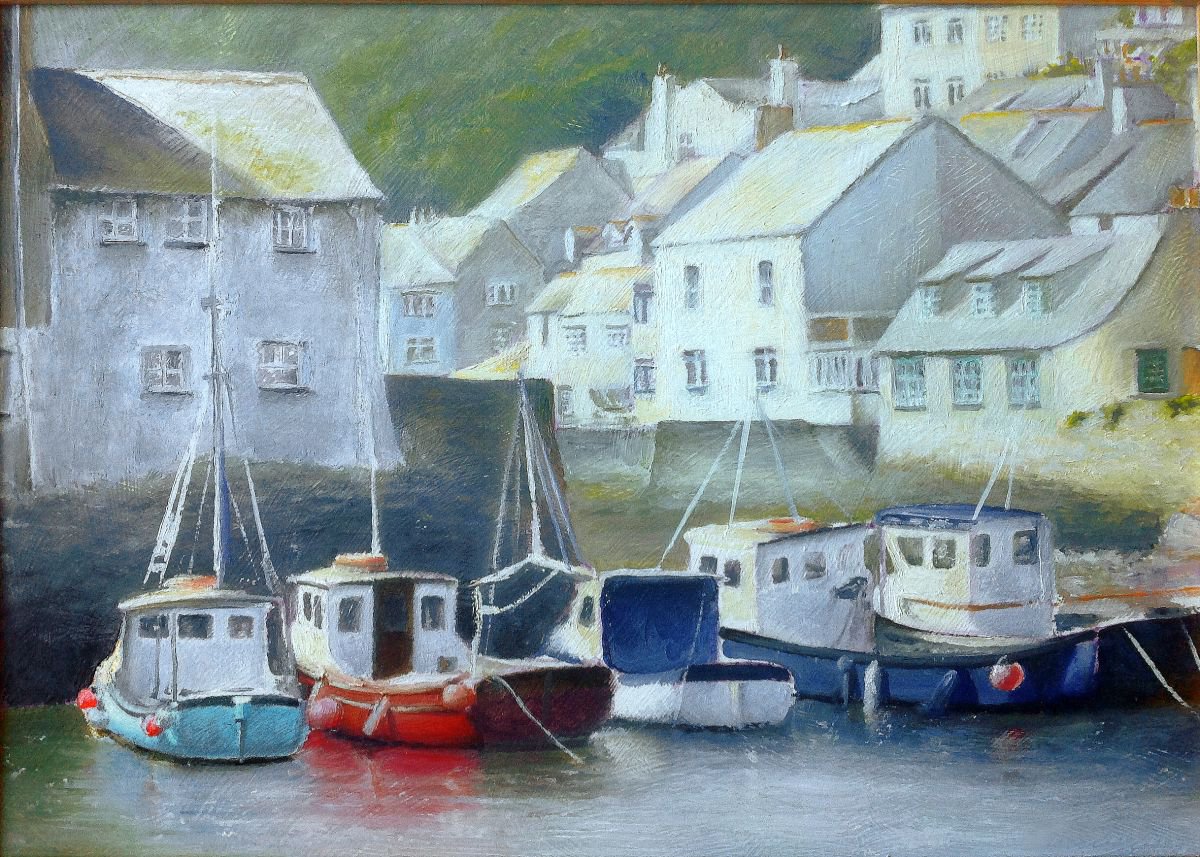Polperro harbour Oil painting by Ray Sandom | Artfinder