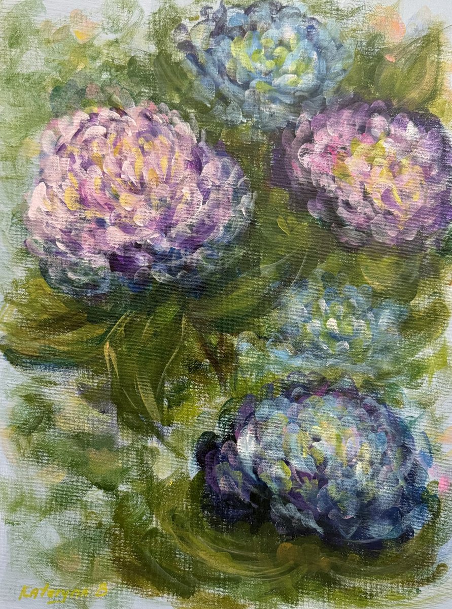 Purple Hydrangeas abstract Acrylic painting by Kateryna Boykov | Artfinder