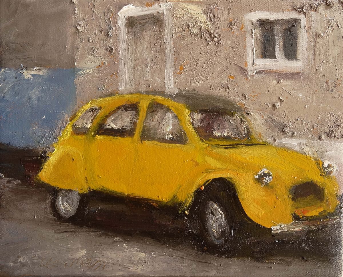 2CV Citroën yellow Oil painting by Manuel Leonardi | Artfinder