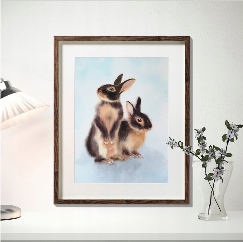 Two Tan Rabbits - pair of cute Watercolour: Olga Beliaeva Watercolour ...