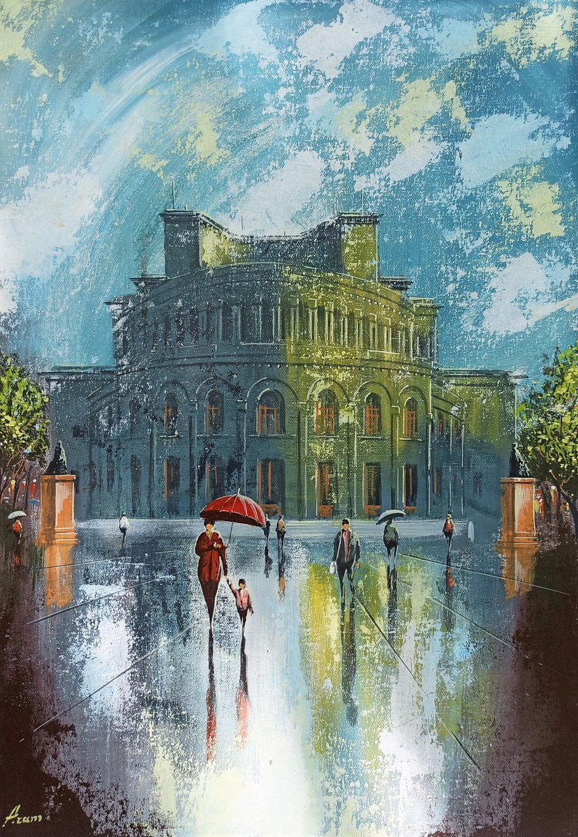 Rainy Day at the Opera Oil painting by Aram Movsisyan | Artfinder