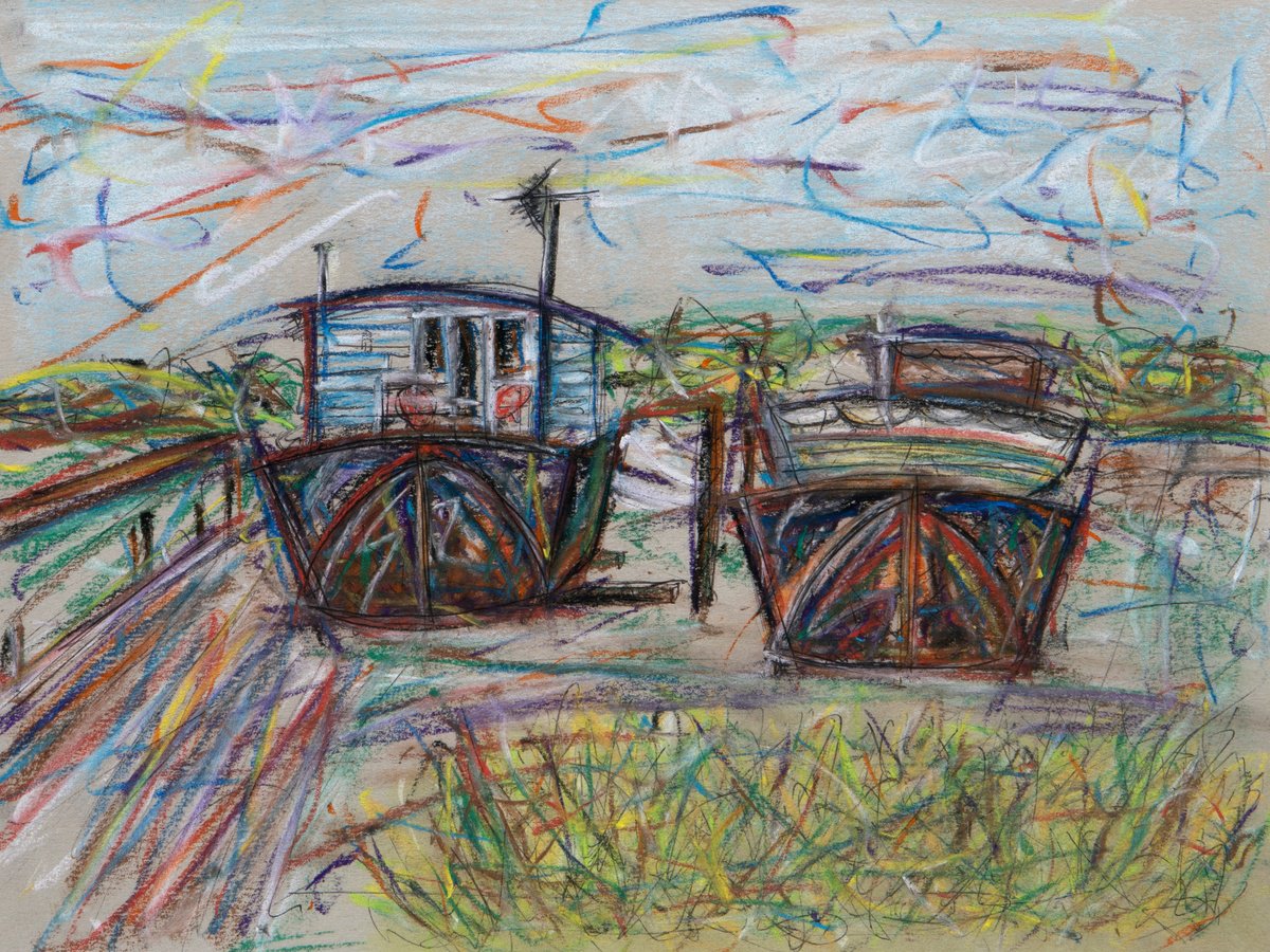 House Boats at Pin Mill Pastel drawing by Joe Earley | Artfinder