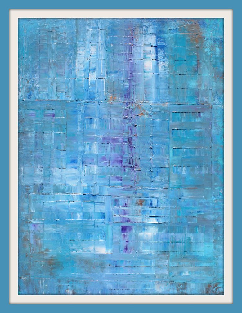 Primitive Blue Mosaic Abstract Acrylic painting: Robert Lynn | Artfinder