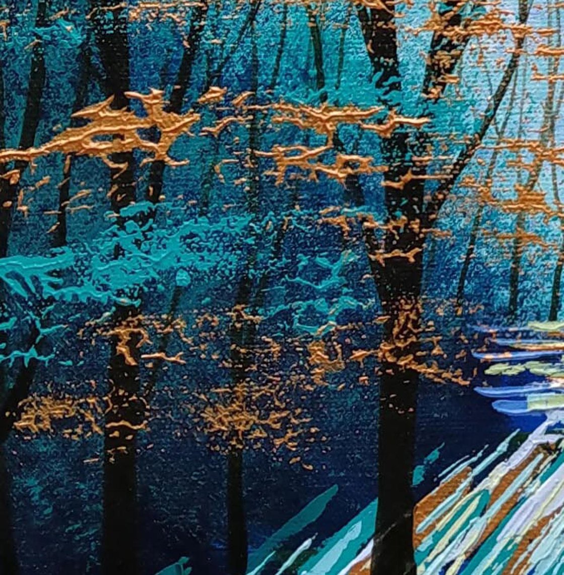Golden Blue Forest Light Acrylic painting: Amanda Horvath | Artfinder