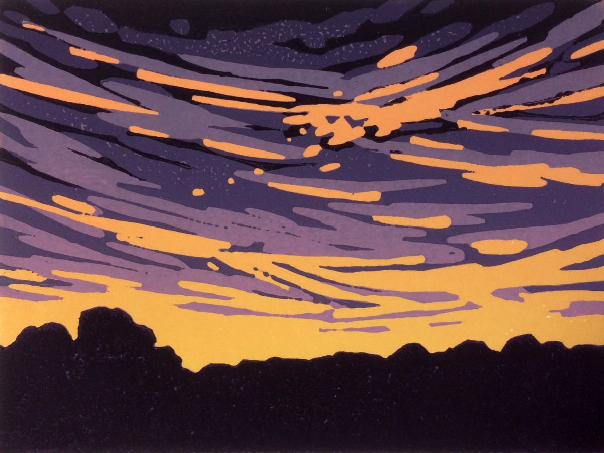 Abstract Sunset Linocut by Alexandra Buckle | Artfinder