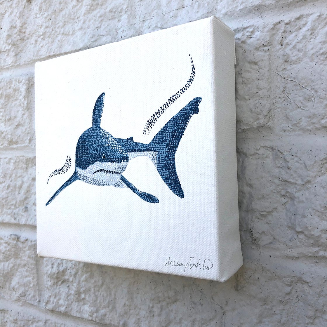 Great White Shark - pointillism painting Acrylic painting by Kelsey ...