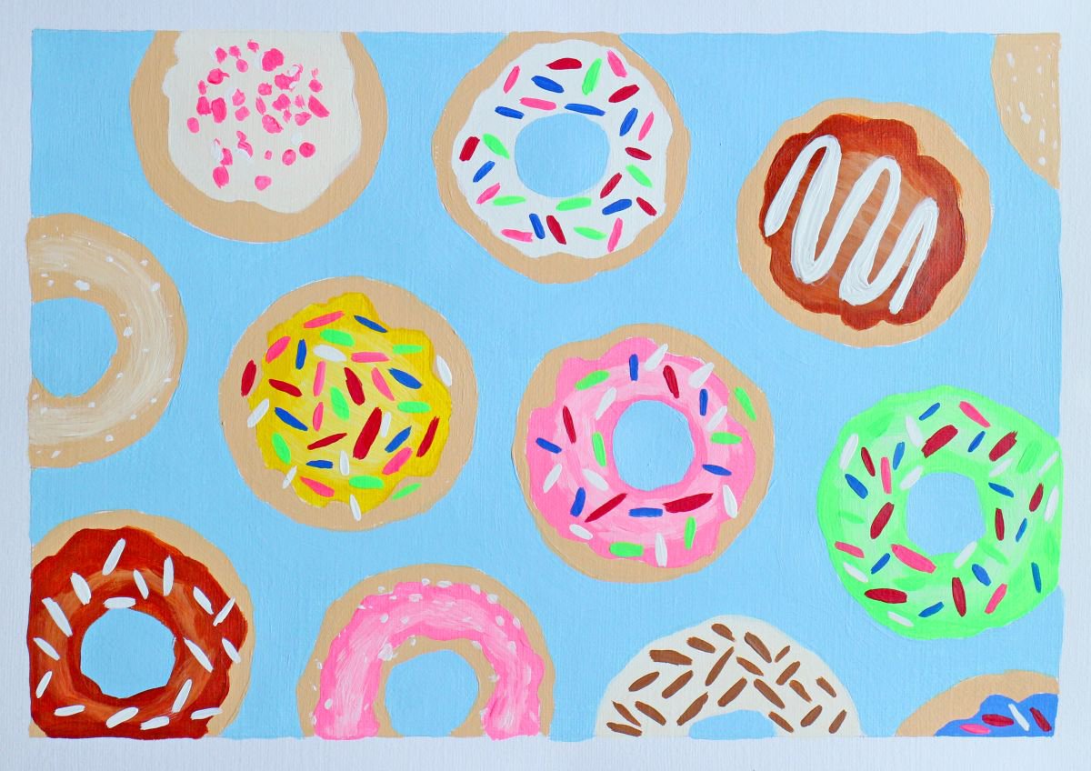Donuts Pop Art Painting On A4 Paper Acrylic painting by Ian Viggars ...