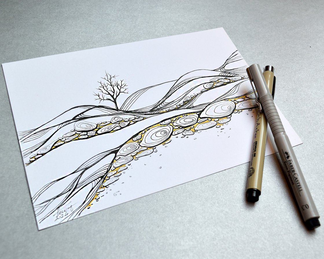 The Arid Land Ink drawing by Aniko Hencz | Artfinder