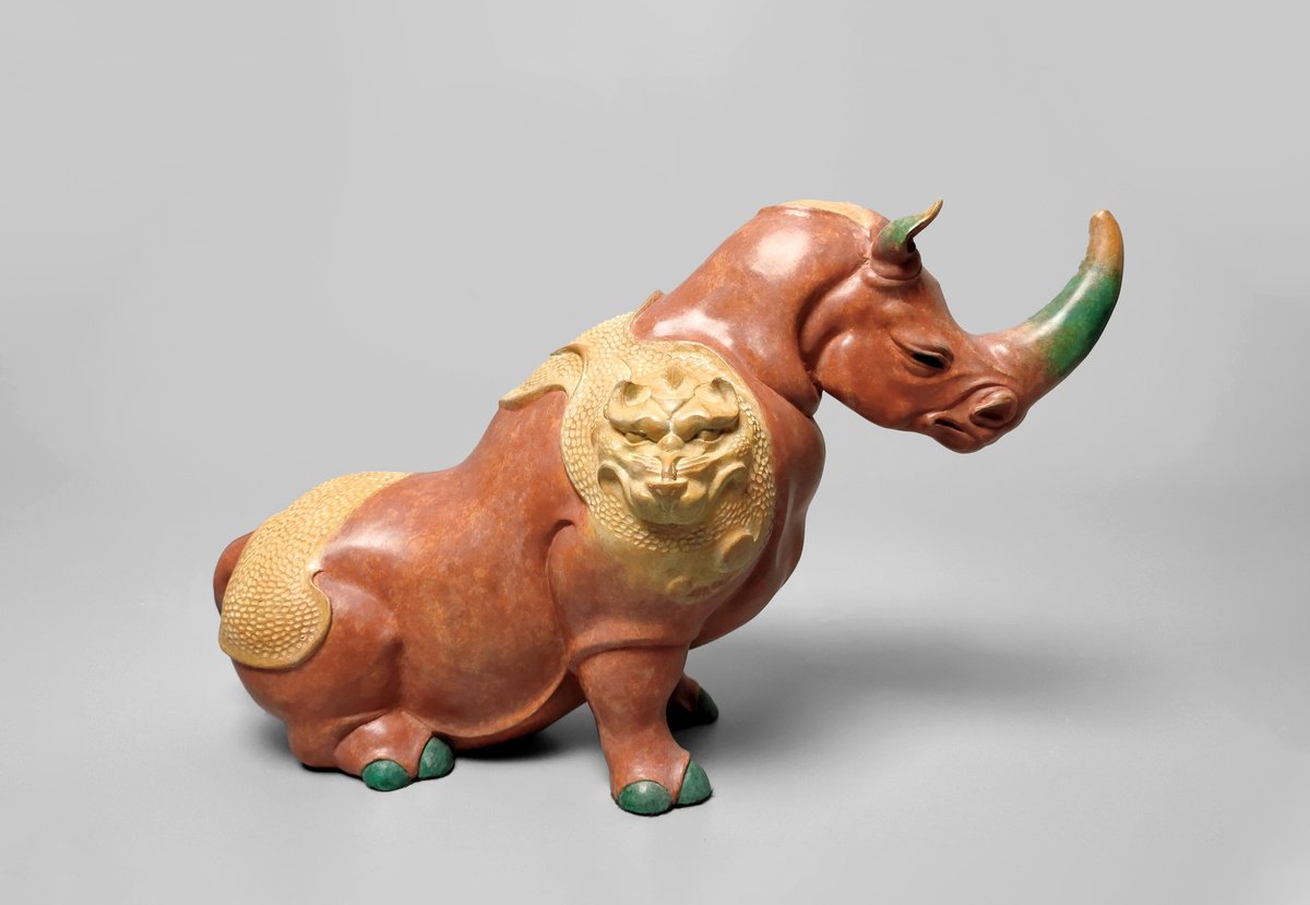 Rhino General（Dunhuang color） Bronze sculpture by Zhao Yongchang 赵永昌 ...