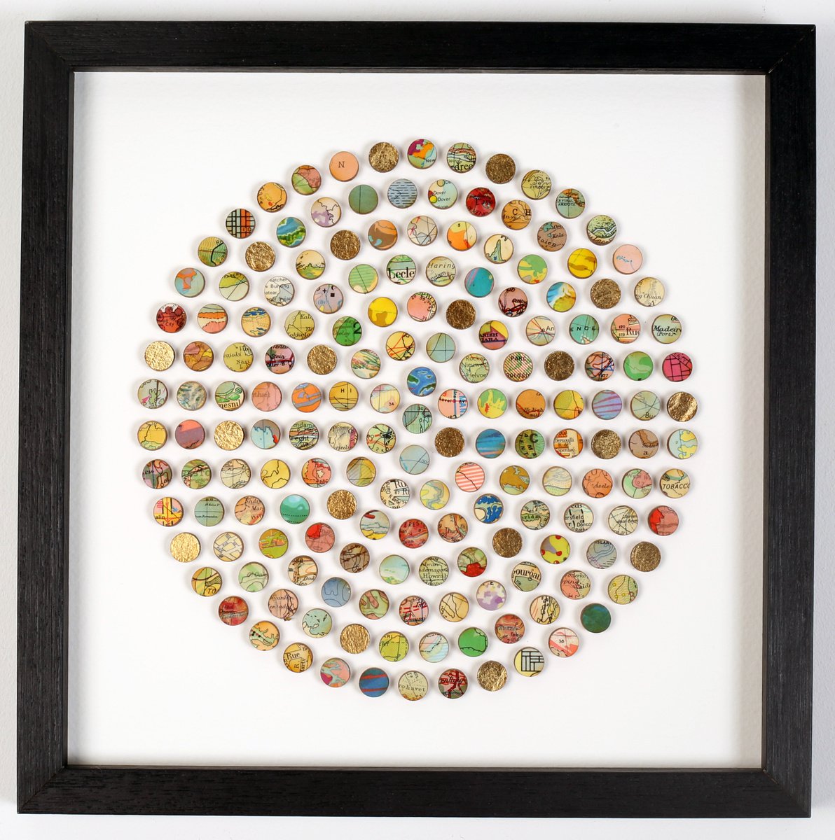 Circle of dots 3d Map original collage with gold leaf Collage by Amelia ...