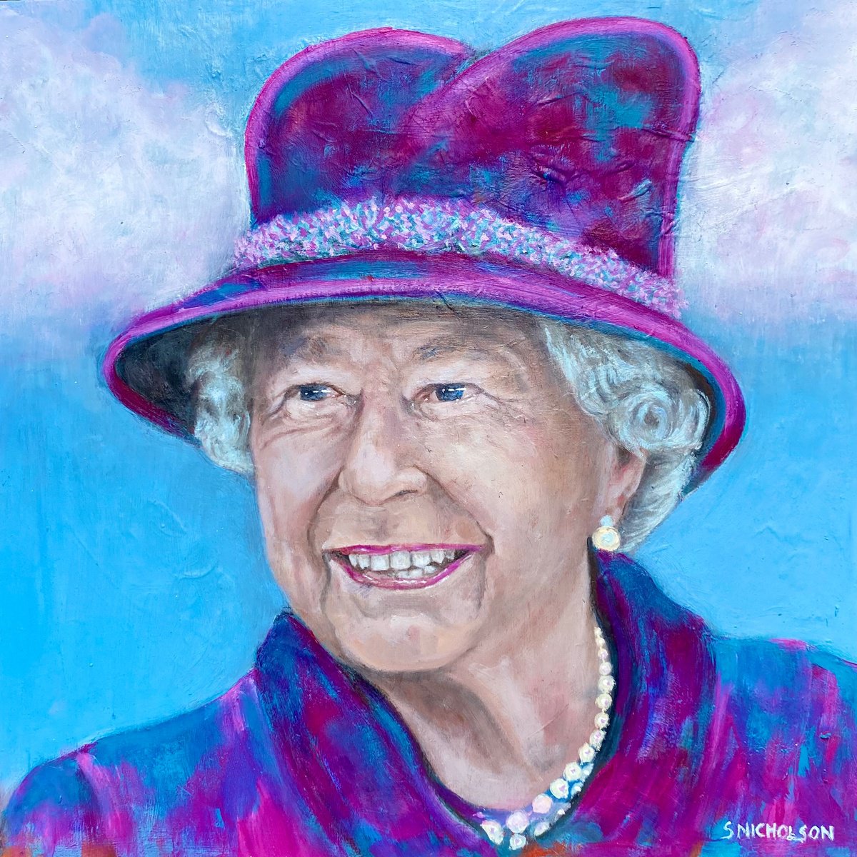 Original Oil Painting - Queen Elizabeth 2 by Stevie Nicholson