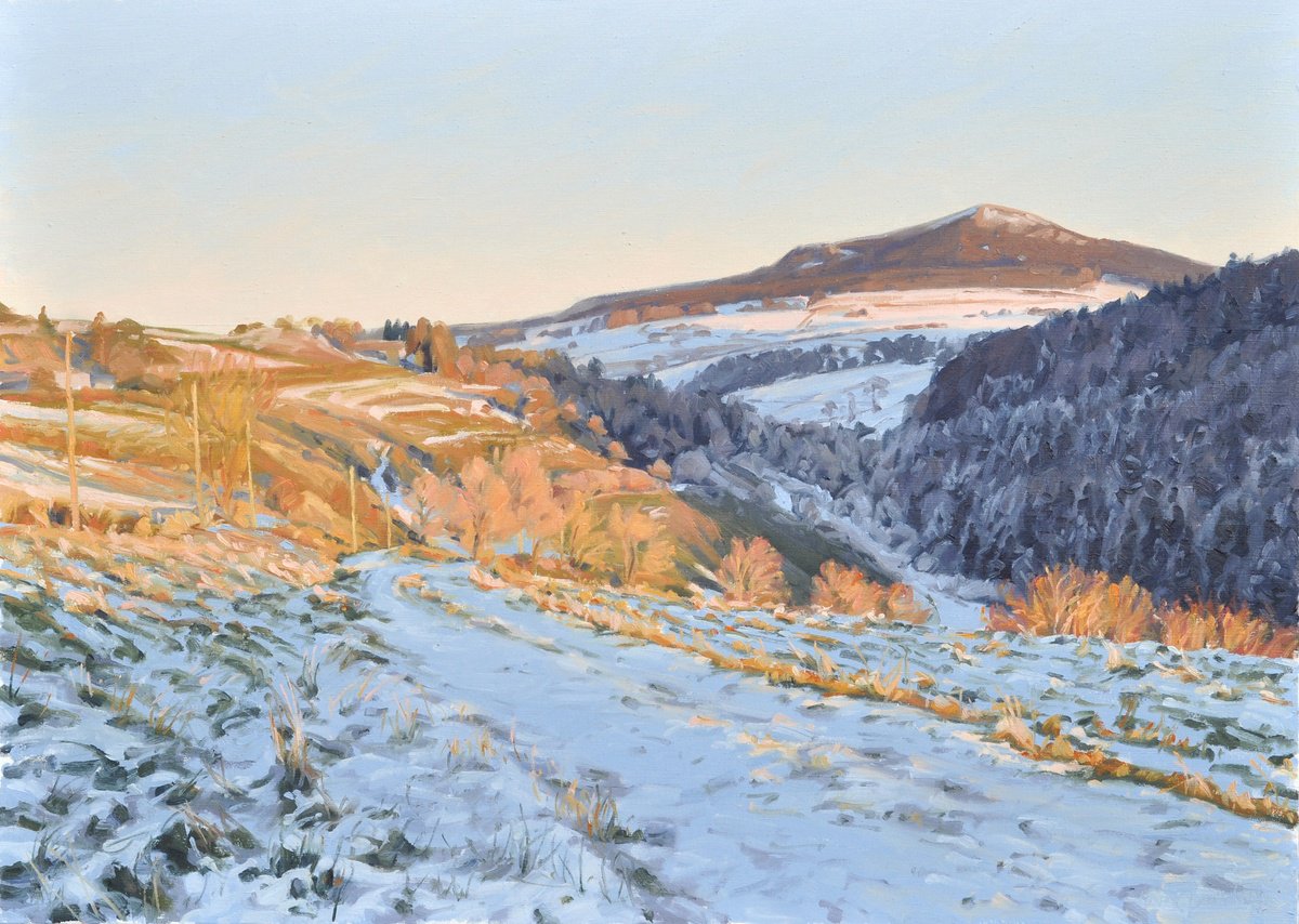 Snow on the mountain, sunset Oil painting: ANNE BAUDEQUIN | Artfinder