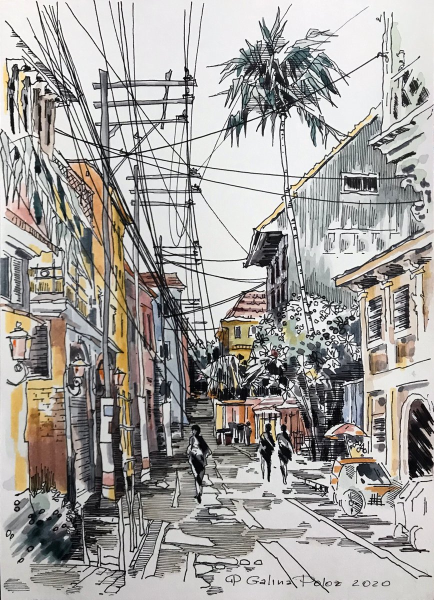 Manila street. Ink drawing by Galina Poloz | Artfinder