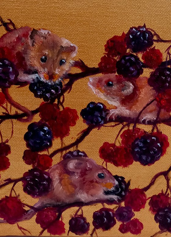 Bramble Mice Oil painting by Lee Campbell | Artfinder