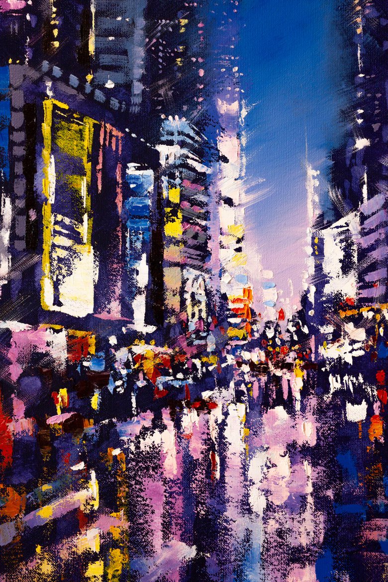 Night city lights Oil painting: Aleksandr Neliubin | Artfinder