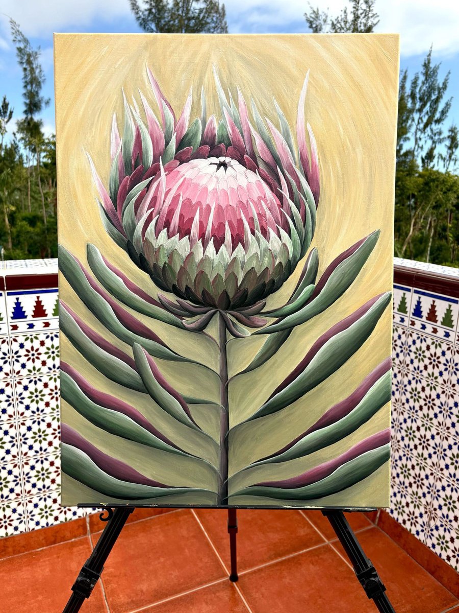 Original Acrylic Painting - TROPICAL PROTEA FLOWER by Maria Tuzhilkina