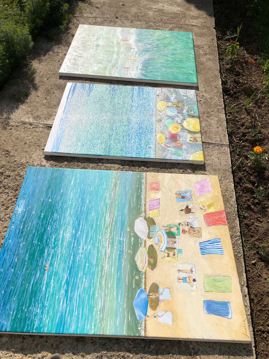 Original Oil Painting - Lazy Day on the Beach by Volodymyr Smoliak