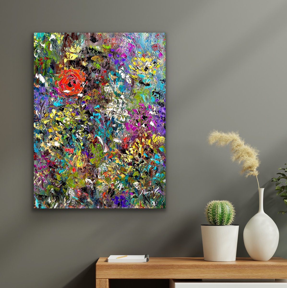 Bloom in Chaos - Rose Garden Oil painting: Pooja Verma