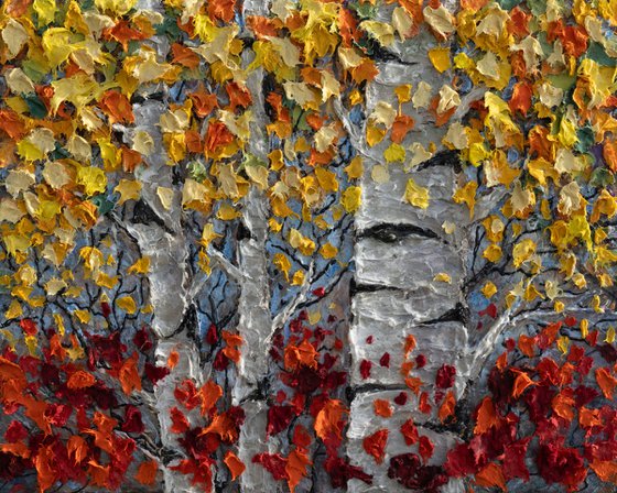 Impasto Forest Symphony Fall Aspen Palette Knife Mixed-media painting ...