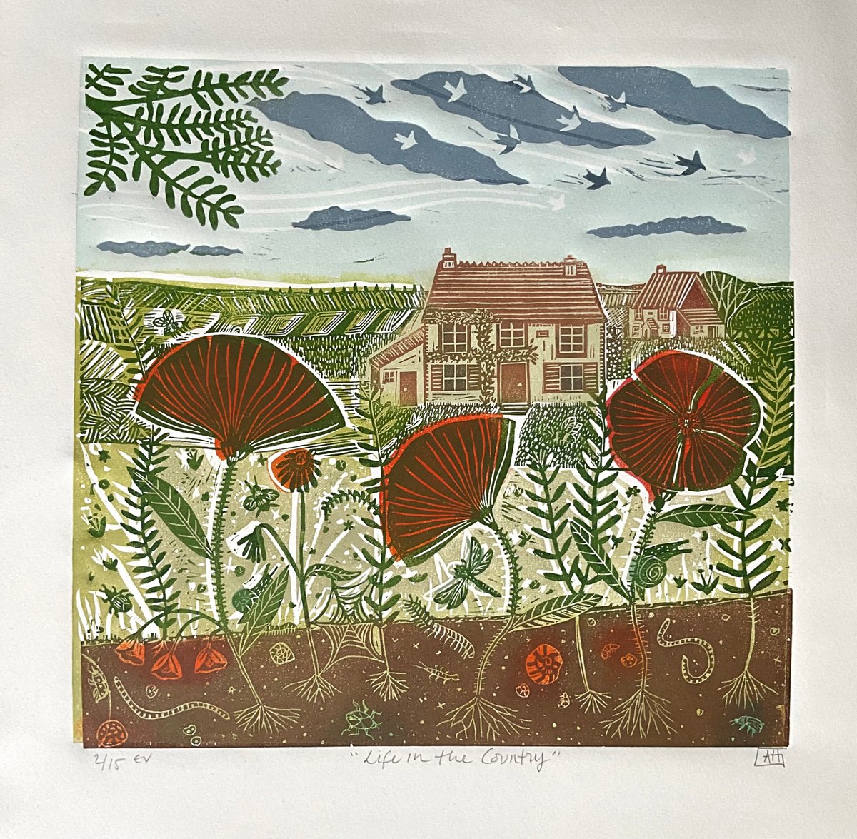 Life in the Country (II) Linocut by Alison Headley | Artfinder