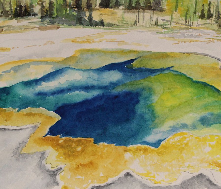 Hot Springs, Yellowstone National Park, watercolor painting Watercolour ...