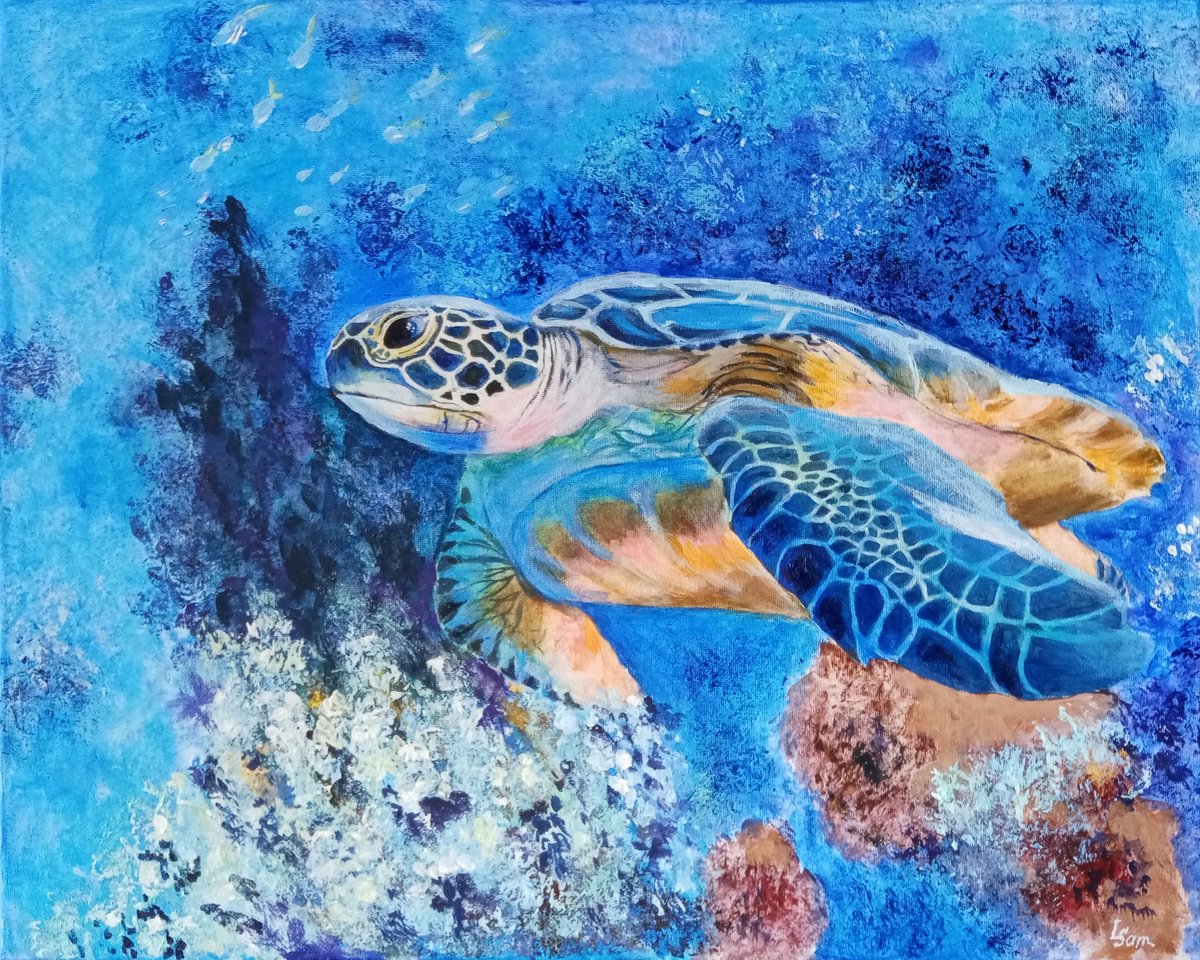 Great sea turtle Acrylic painting: Liubov Samoilova | Artfinder