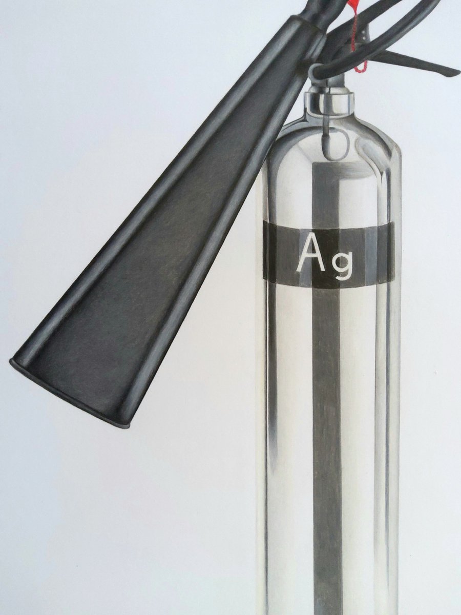 Original Pencil Drawing - Silver Fire Extinguisher by Daniel Shipton