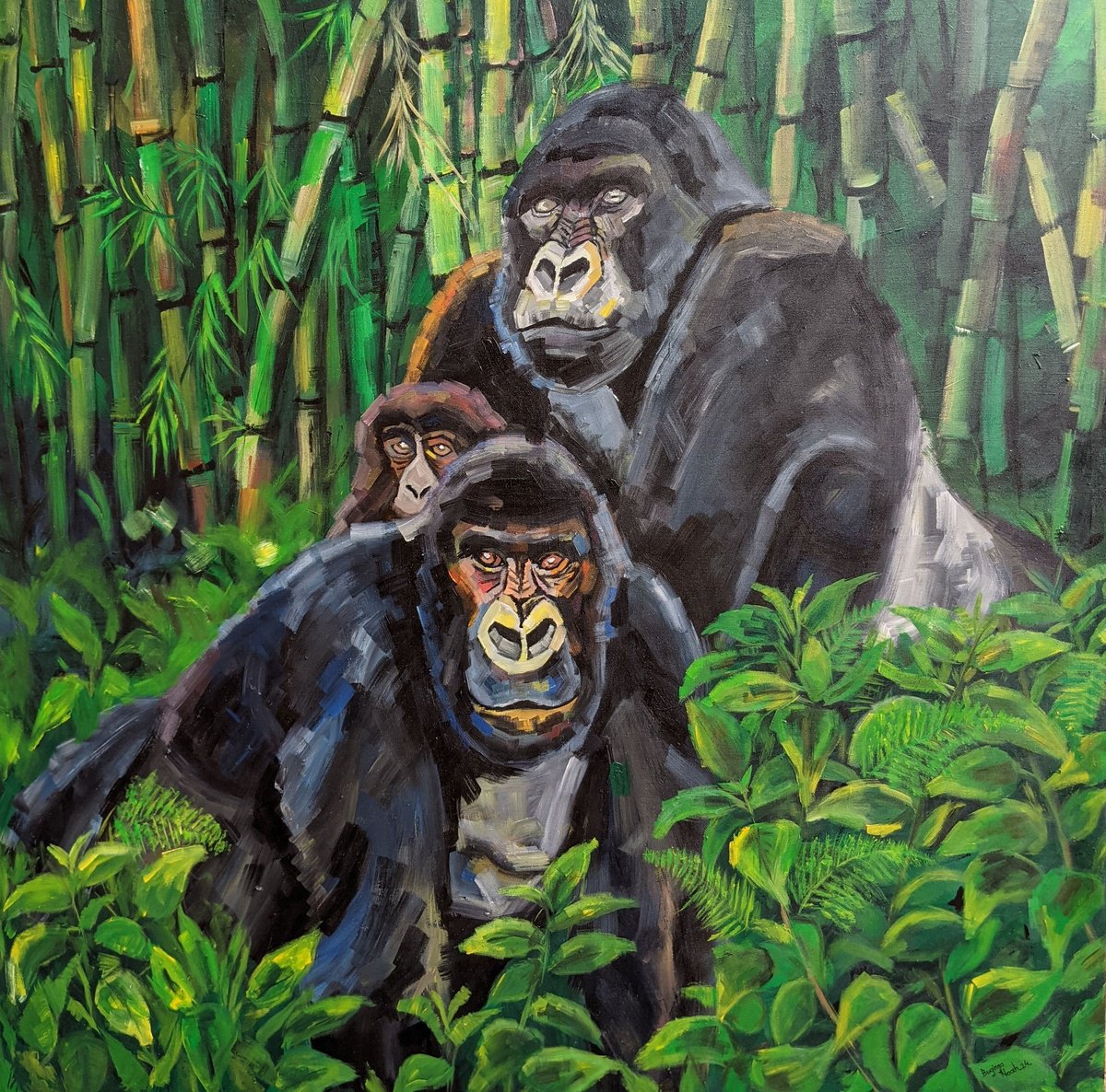 NO MORE EXTINCTION III (MOUNTAIN GORILLAS) Acrylic painting: BUGINGO ...
