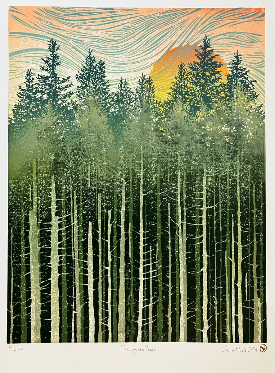 Cairngorm Trees Linocut: Susan Noble | Artfinder