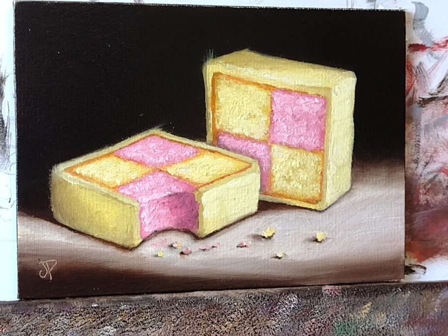 Battenberg slices Oil painting by Jane Palmer Art | Artfinder