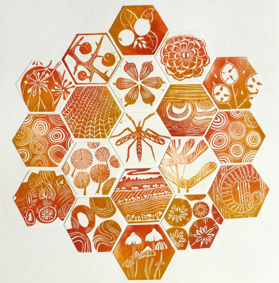 Autumn Patchwork III Linocut by Alison Deegan | Artfinder
