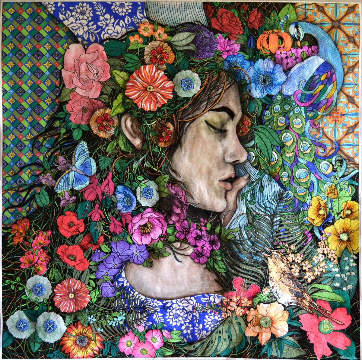 Time to wake up - 100 x 100 cm (39'' x 39'') Ink drawing by Maja ...