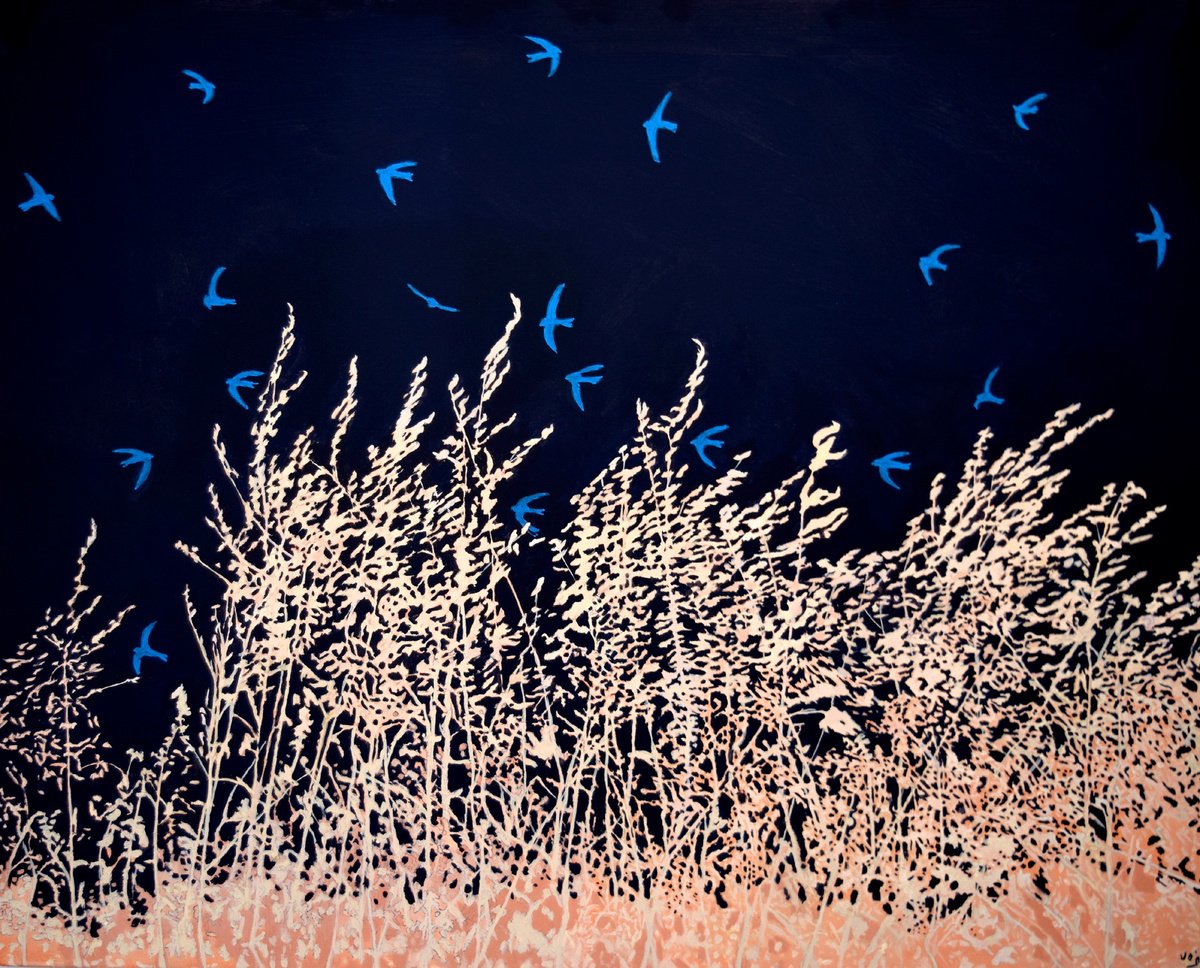 Swirling Swifts at Midnight | Nature Landscape Painting Acrylic ...