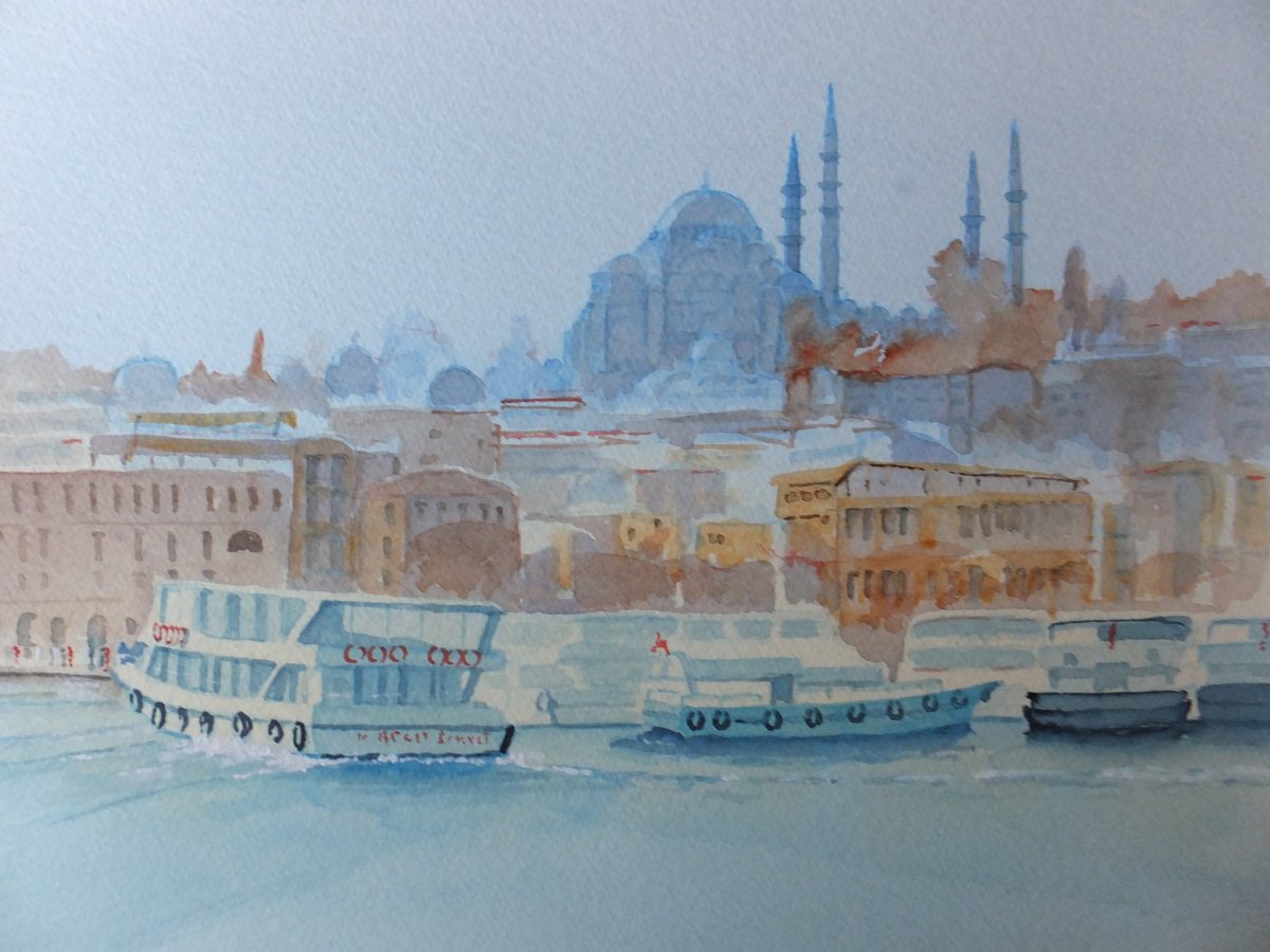 Istanbul Waterfront Watercolour: David Harmer | Artfinder